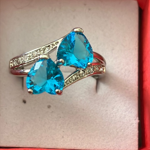 Jewelry | Two Hearts Blue Stone Sterling Silver Ring | Poshmark